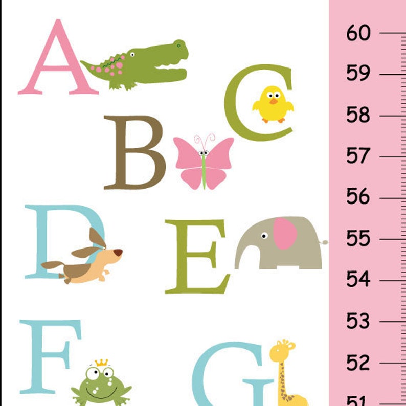 Alligator to Zebra Alphabet Children Growth Chart Pink - Etsy