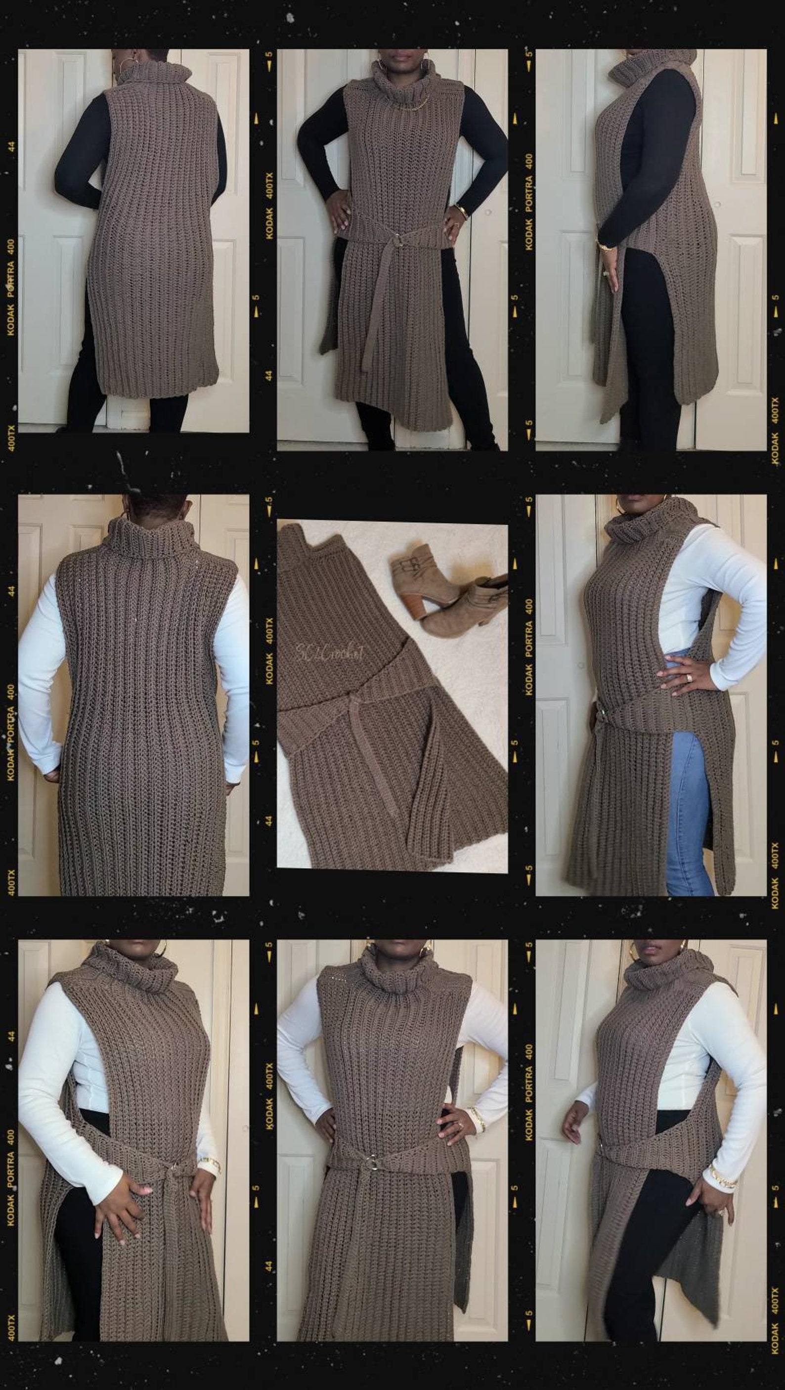 Belted Smock Sweater - Long Turtleneck Open-sided Sweater With Attached ...