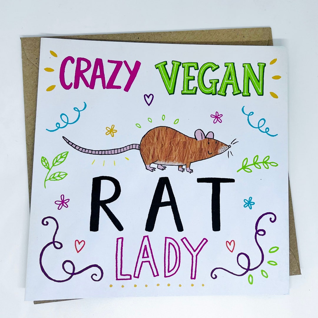 Crazy Vegan Rat Lady Rat Birthday Card Vegan Greetings Card Eco ...