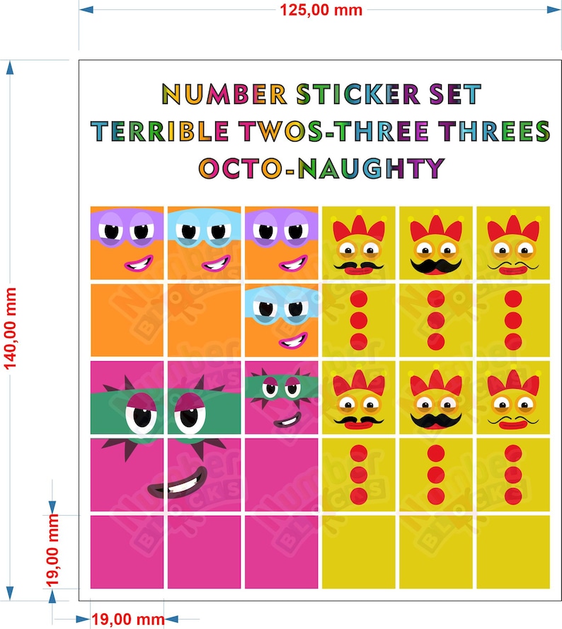 Terrible Twos Face and Body Number Blocks Inspired Sticker Set (digital ...