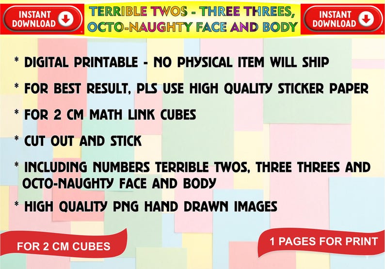 Terrible Twos Face and Body Number Blocks Inspired Sticker Set (digital ...