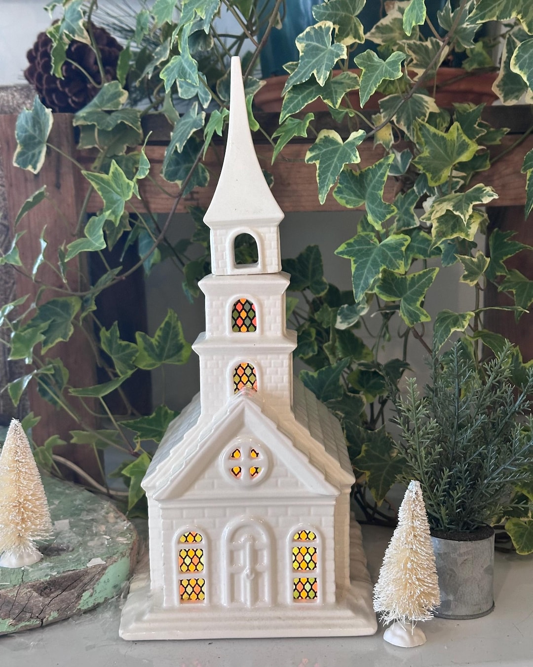 Vintage Light up Church / Music Box Church / White Porcelain Church ...