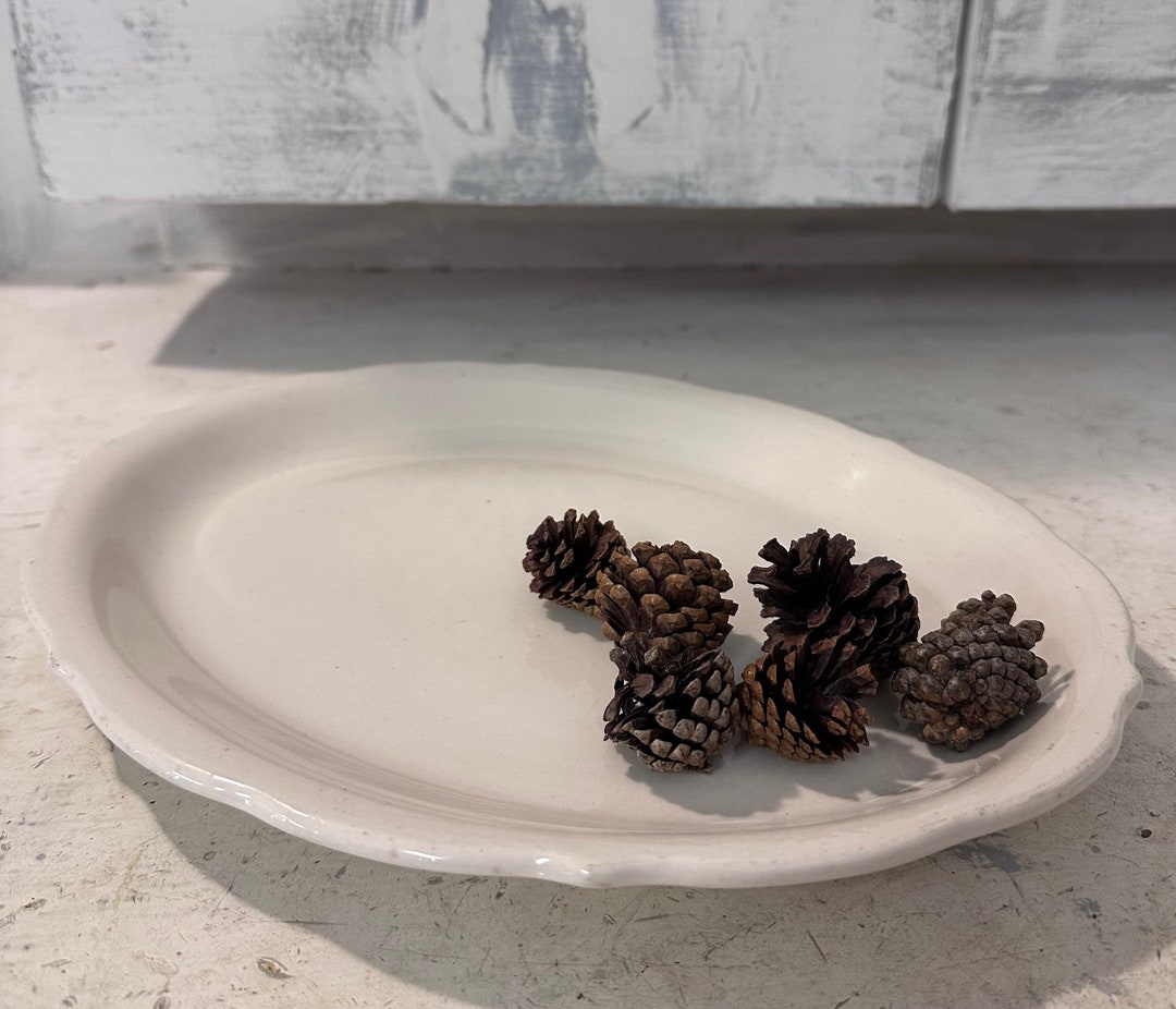 Vintage Ironstone Plate / Scalloped Edge Ironstone Platter / Oval ...