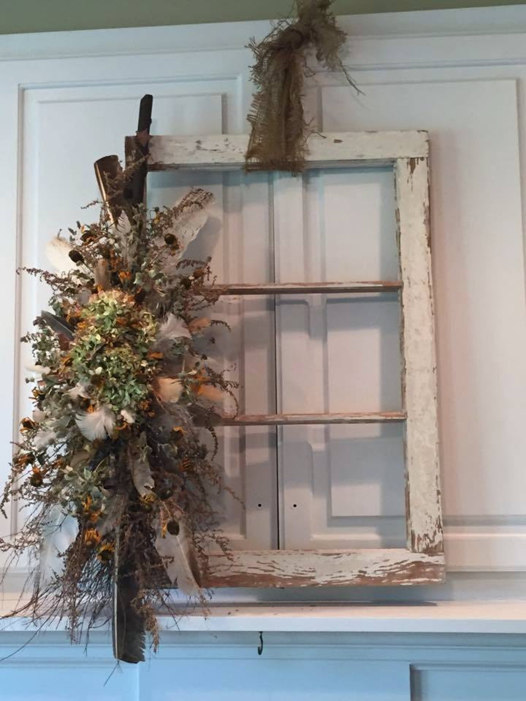 Old Window Frame Salvage / Farmhouse Style Window / White Chippy Window ...
