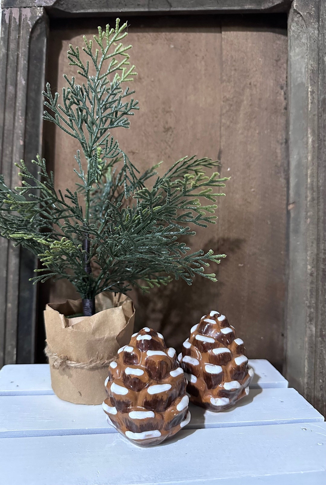 Vintage Pinecone Salt Pepper Shakers / Snowy Winter Pine Cone Shakers ...