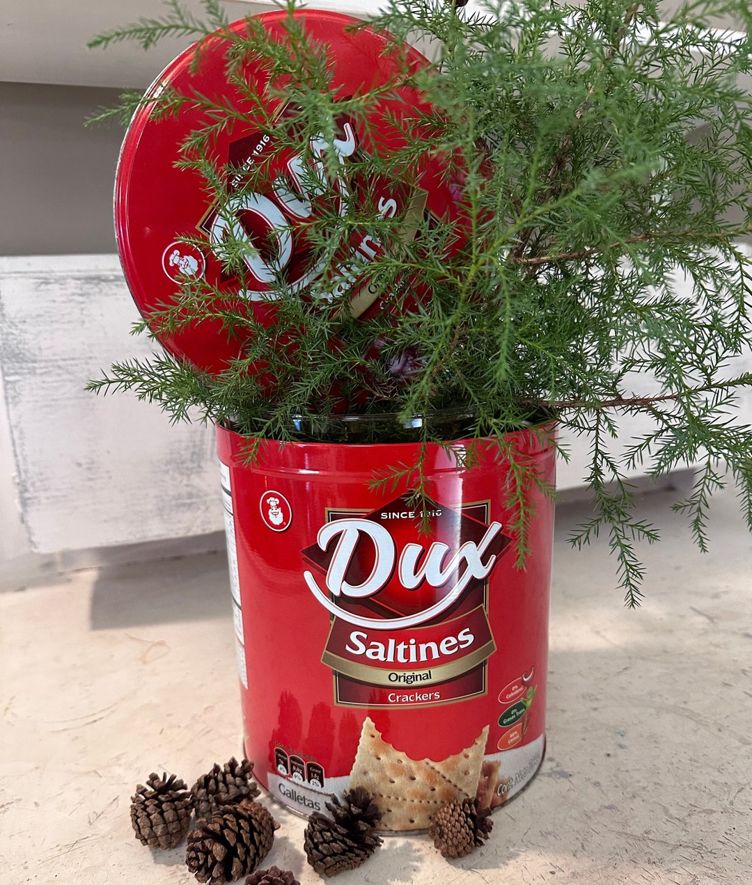 SALE Metal Cracker Tin / Red Metal Cracker Tin / Storage Tin - Etsy