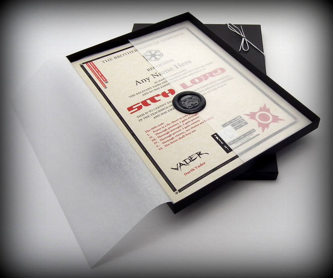 Deluxe Sith Lord Certificate in a Luxury Gift Box - Etsy