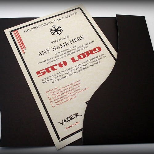 Deluxe Sith Lord Certificate in a Luxury Gift Box - Etsy