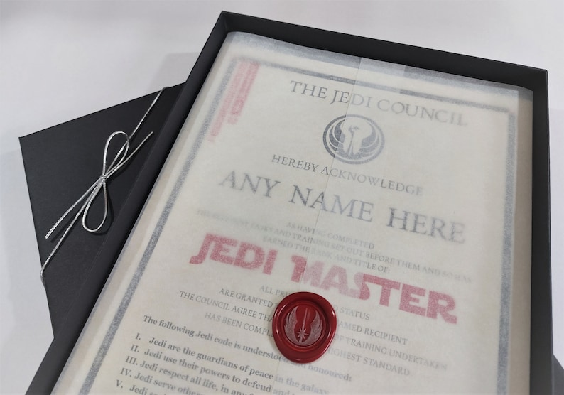 Deluxe Star Wars Jedi Master Certificate in a Luxury Gift Box - Personalised With Any Name - Etsy