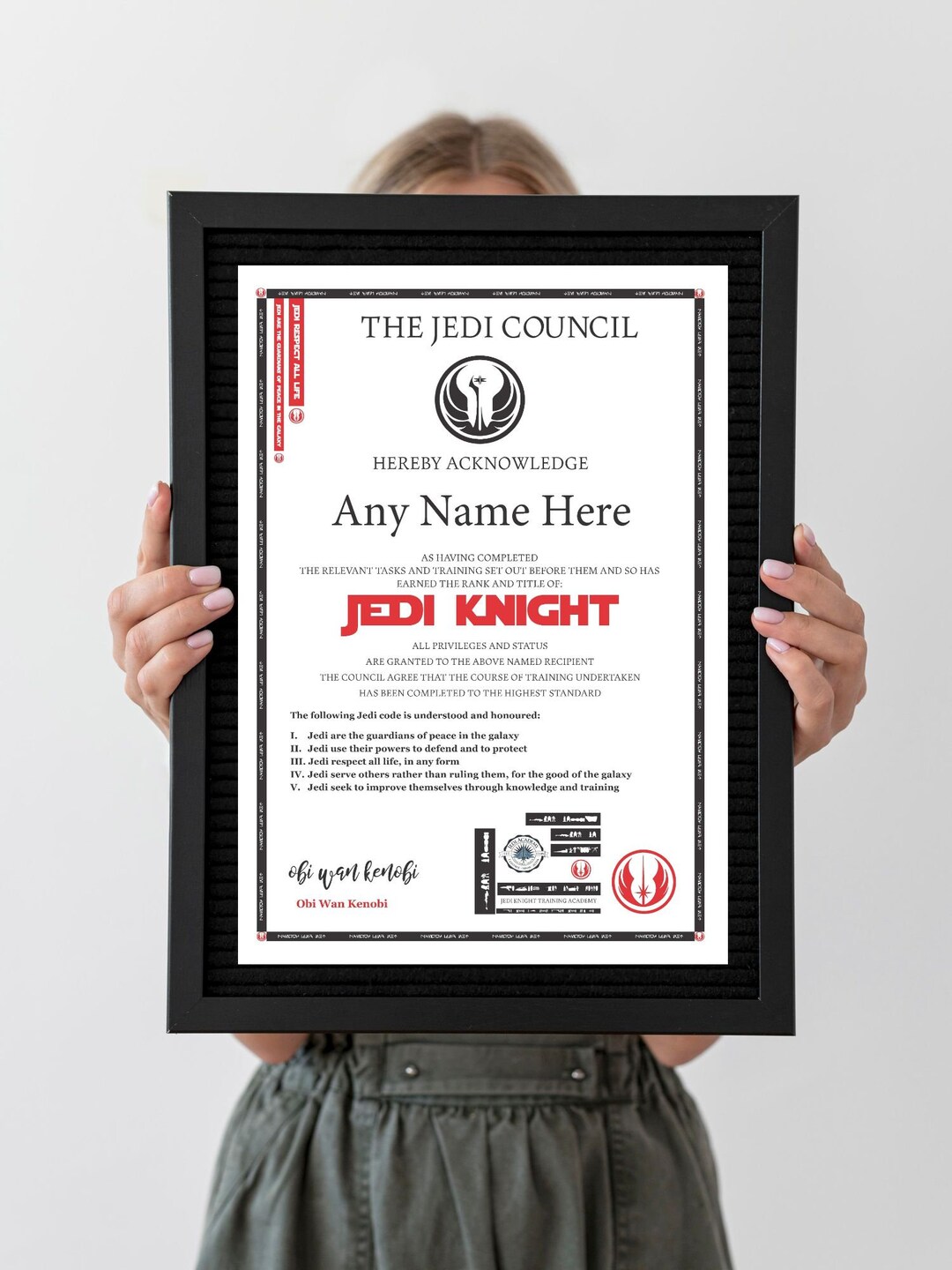 Deluxe Jedi Knight Star Wars Certificate Personalised With the Name of ...