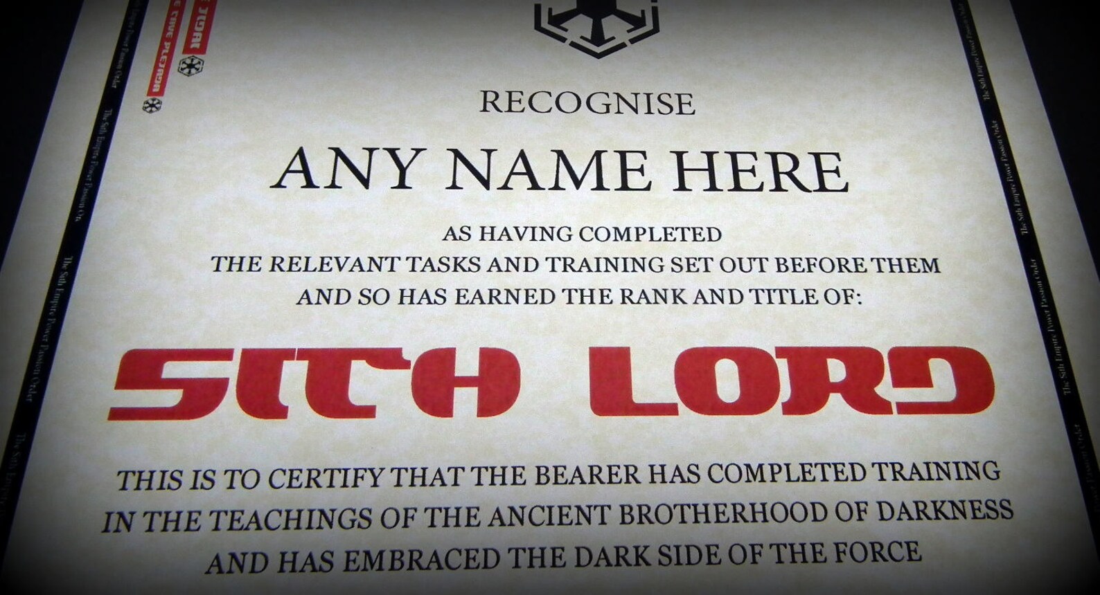 Sith Lord Certificate in a Luxury Presentation Folder | Etsy