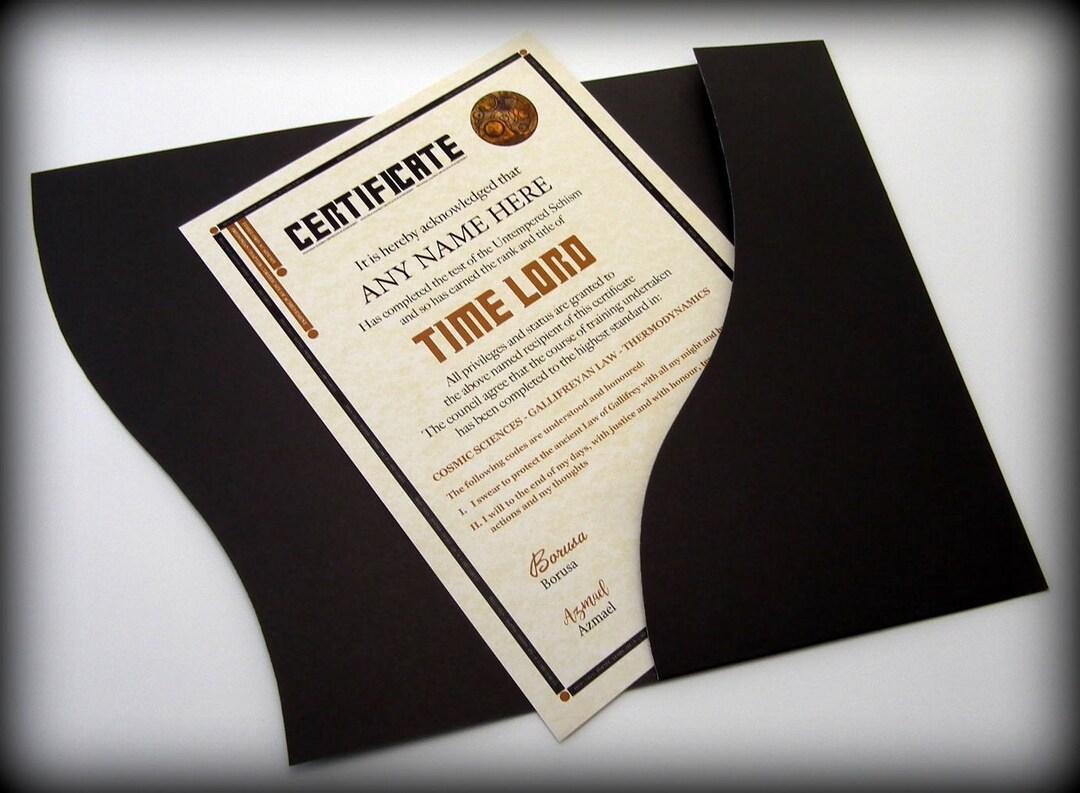 Doctor Who Time Lord Certificate in a Luxury Presentation Folder ...