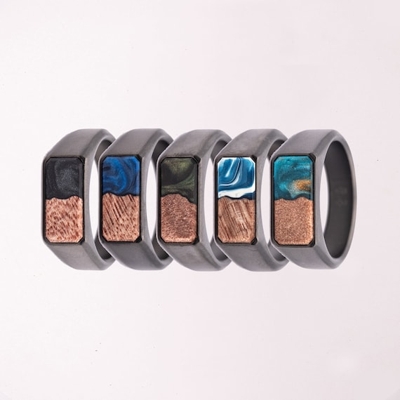 Woodresin Stainless Steel Signet Ring One-of-a-kind - Etsy