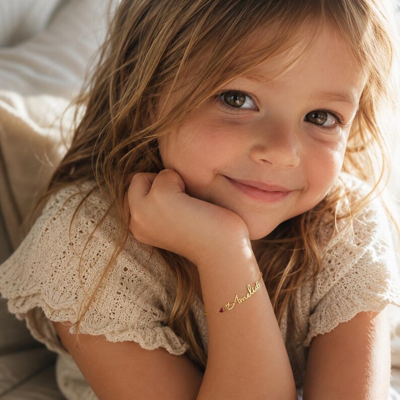 Personalized Kids Name Bracelet, Custom Birthstone Bracelet for Girls ...