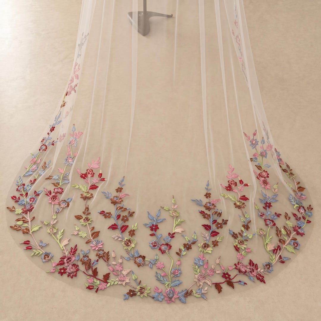 VO10 Multicolor Floral Embroidered Cape, Cowl Back Wedding Shoulder ...
