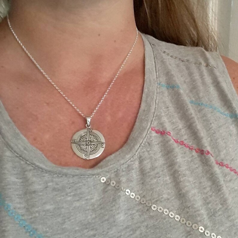 Compass Necklace Sterling Silver Compass Pendant Wanderlust | Etsy