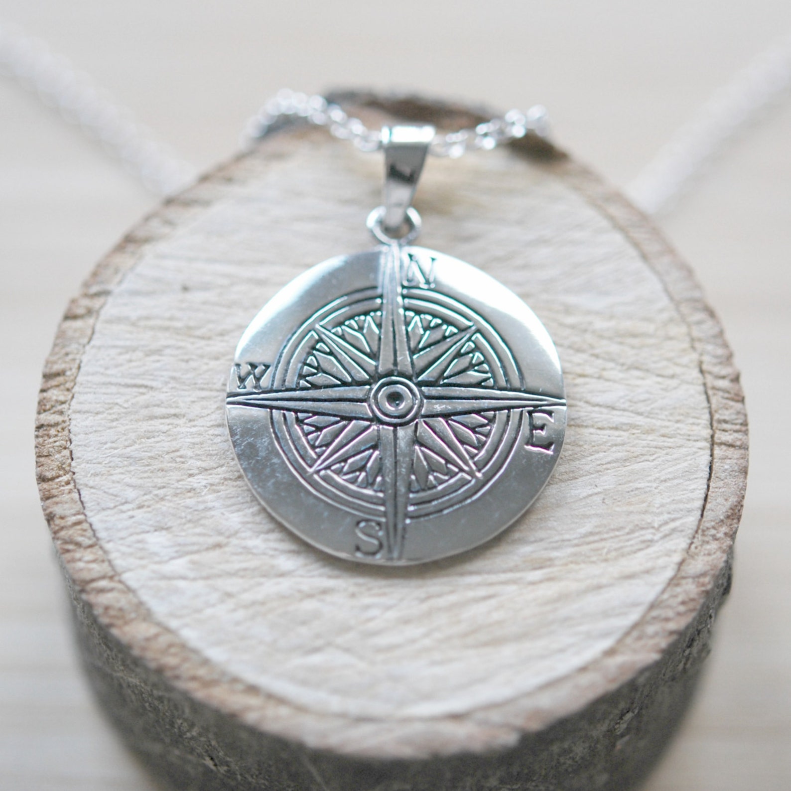 Compass Necklace Sterling Silver Compass Pendant Wanderlust | Etsy