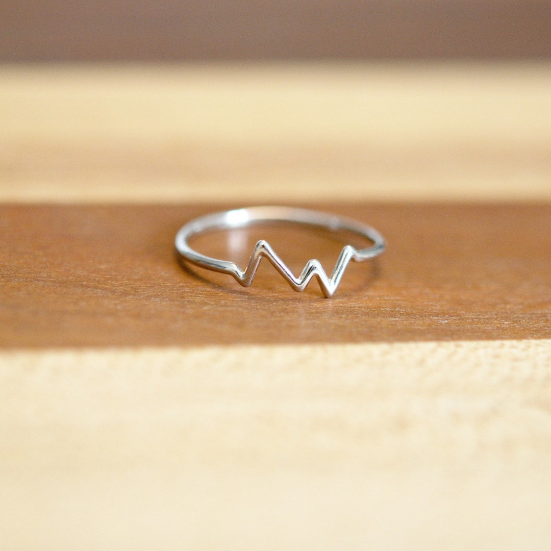 Sterling Silver Heartbeat Ring, Stackable Ring, Mountain Ring, Ekg Ring ...
