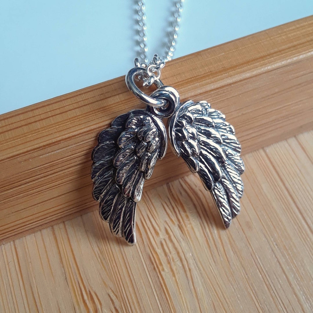 Sterling Silver Angel Wings Pendant Necklace, Memorial Remembrance Gift ...