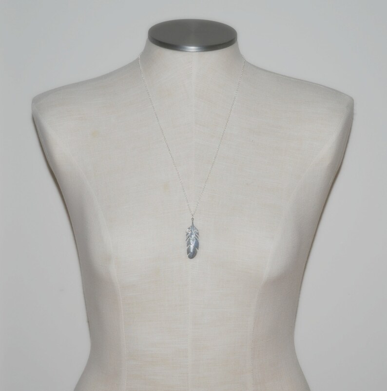 Sterling Silver Feather Necklace Large Feather Pendant - Etsy