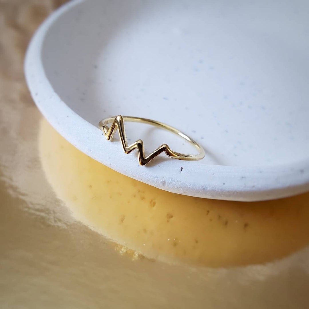 Gold Heartbeat Ring, Stackable Ring, Mountain Ring, Ekg Ring, Heart ...