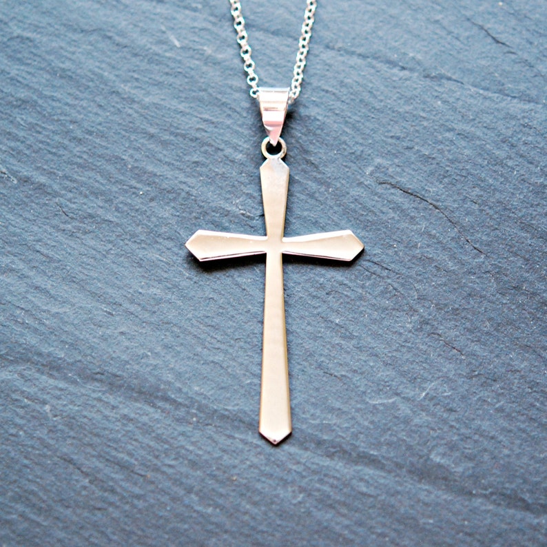 Large Cross Necklace Sterling Silver Cross Pendant - Etsy