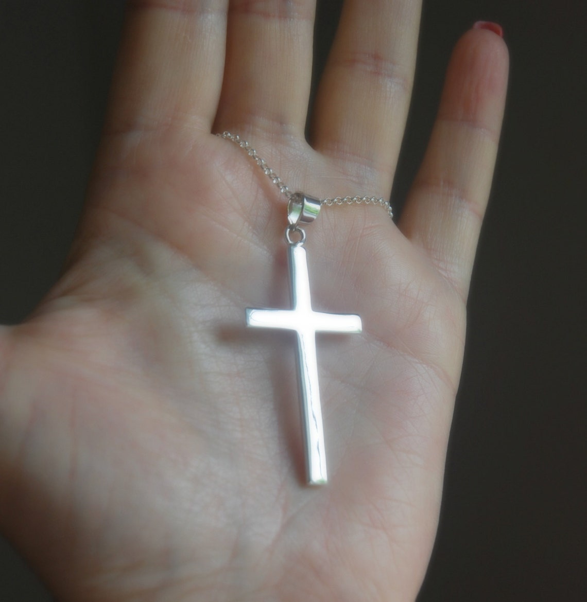 Large Cross Necklace Sterling Silver Cross Pendant - Etsy