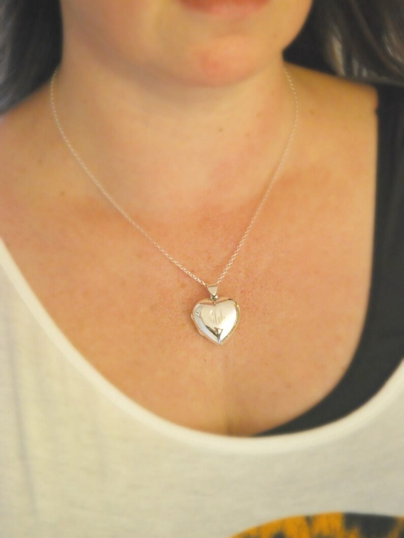 Sterling Silver Heart Locket Necklace Engraved Locket Large - Etsy