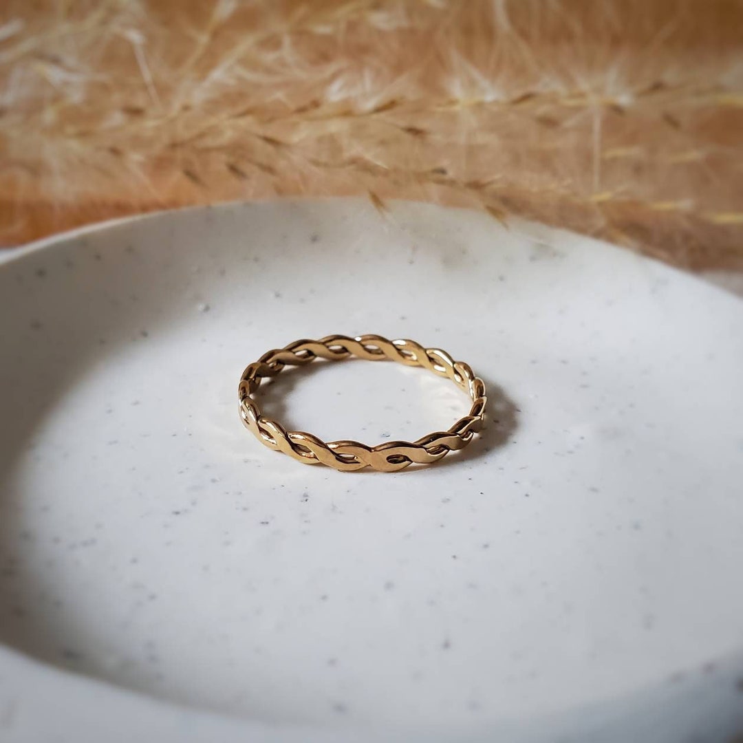 Gold Braided Band Ring, Modern Wedding Band, Woven Ring, Thin Ring ...