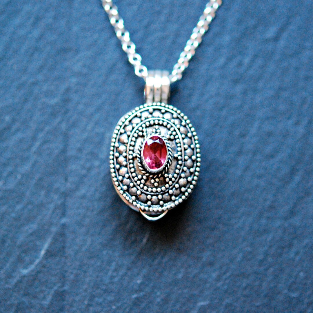 Sterling Silver Prayer Box Necklace, Cremation Necklace, Gemstone ...