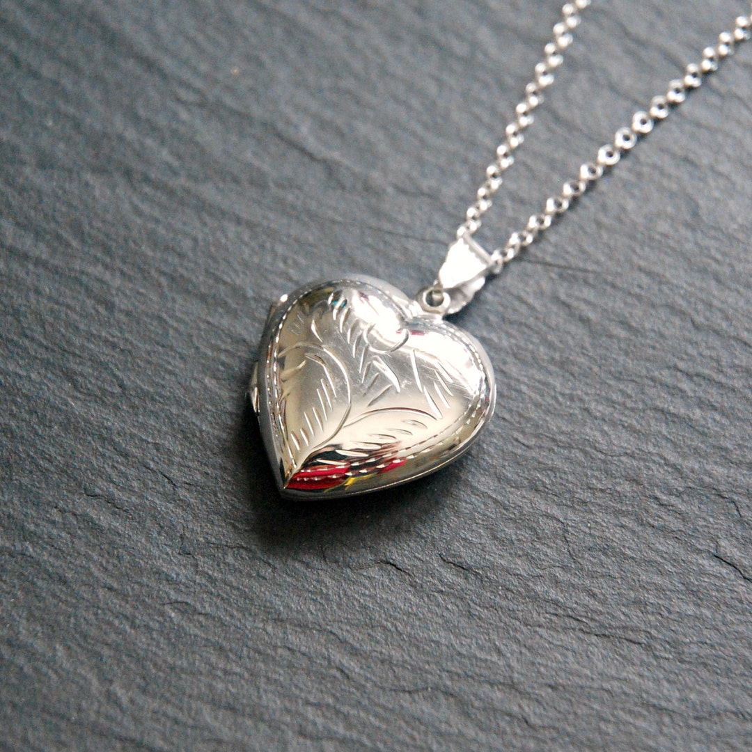 Sterling Silver Heart Locket Necklace, Engraved Heart Pendant, Add ...