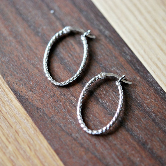 Sterling Silver Hoop Earrings Textured Silver Oval Hoops - Etsy