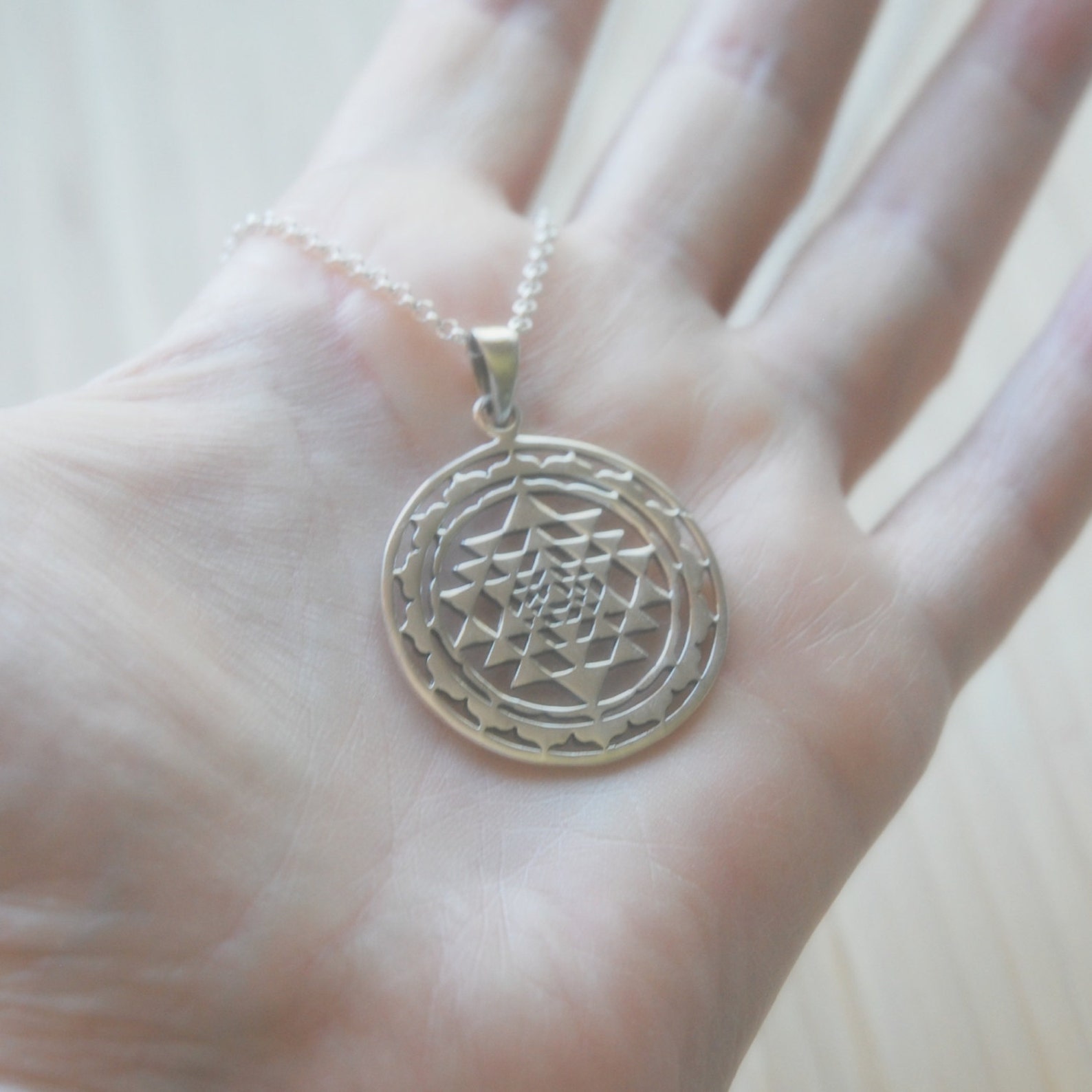 Sterling Silver Sri Yantra Necklace, Sacred Geometry Mandala Pendant ...