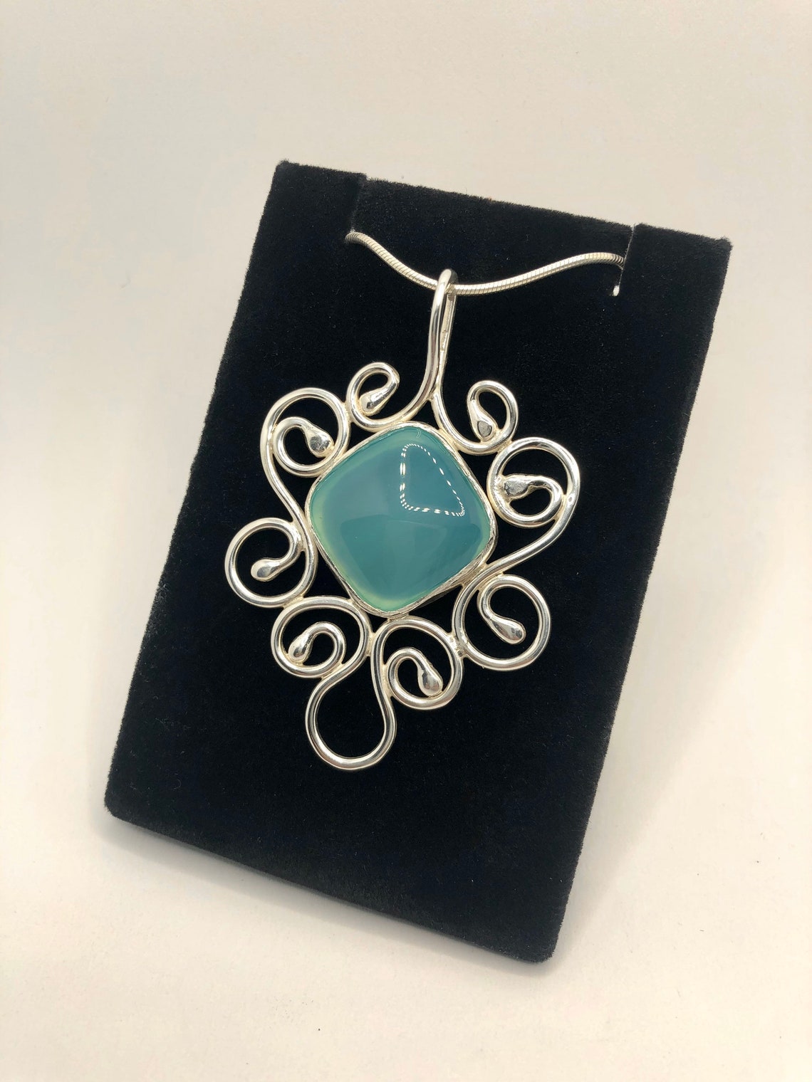 Silver Pendant Necklace Blue Stone, Blue Silver Pendant Necklace ...