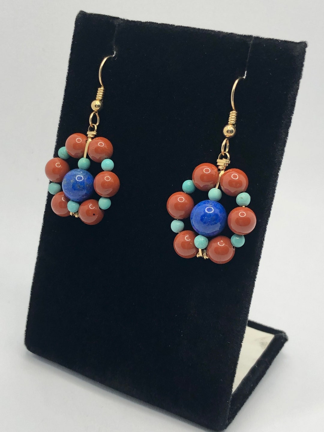 Gold Geometric Jasper Lapis Turquoise Dangle Boho Gemstone Earrings - Etsy