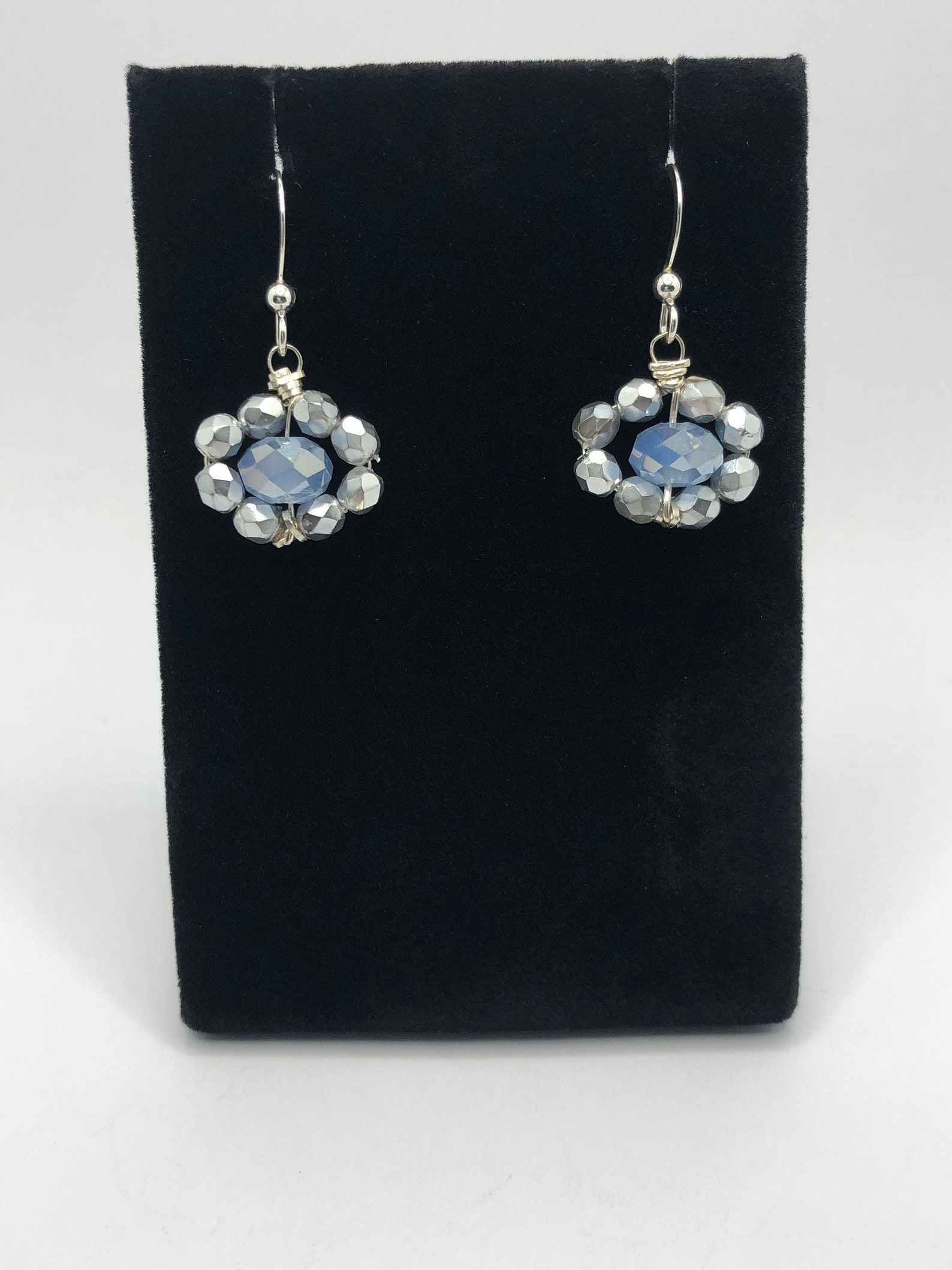 Dainty Sterling Silver Blue Crystal Dangle Drop Earrings - Etsy