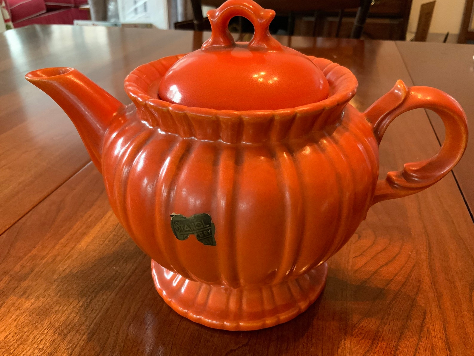 STANGL Colonial Tangerine Orange Teapot Vintage Pottery Teapot 7 Inches ...