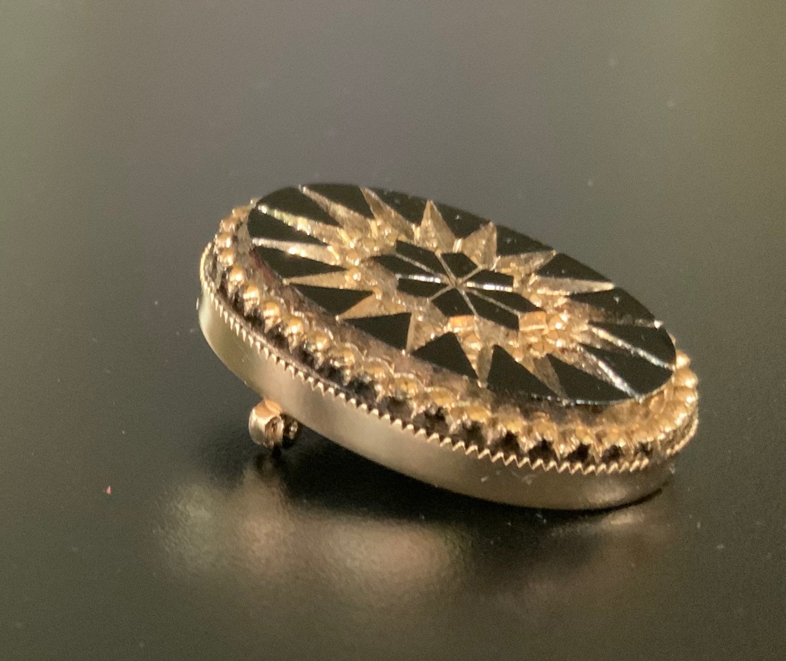 Victorian Style Mourning Pin Gold Filled Onyx Memento Mori 1.75 Inch ...