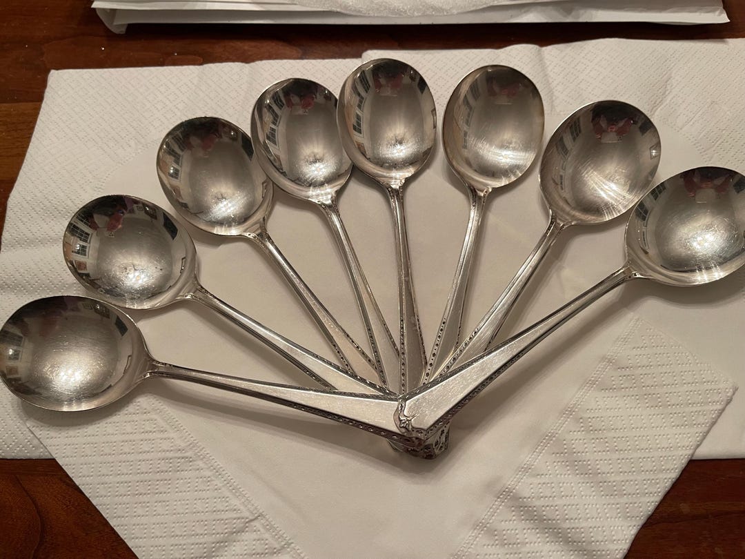 8 Vintage 1920s Oneida Tudor Plate Soup Spoons, Baronet Pattern, 6 3/4 ...
