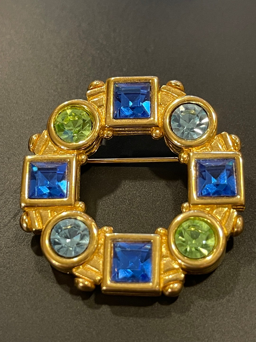Vintage MONET Gold Tone 1980s Princess Cut and Round Cut Green, Blue ...