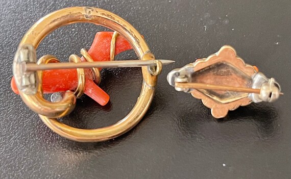 2 Victorian Gold Filled and Natural Branch Coral Pins… - Gem
