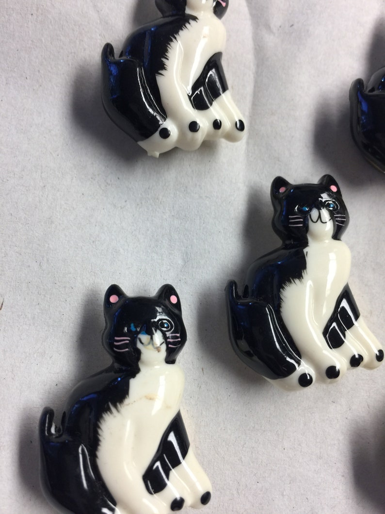 Six Black and White Cat Button Covers Kitty Vintage Cat Lover | Etsy
