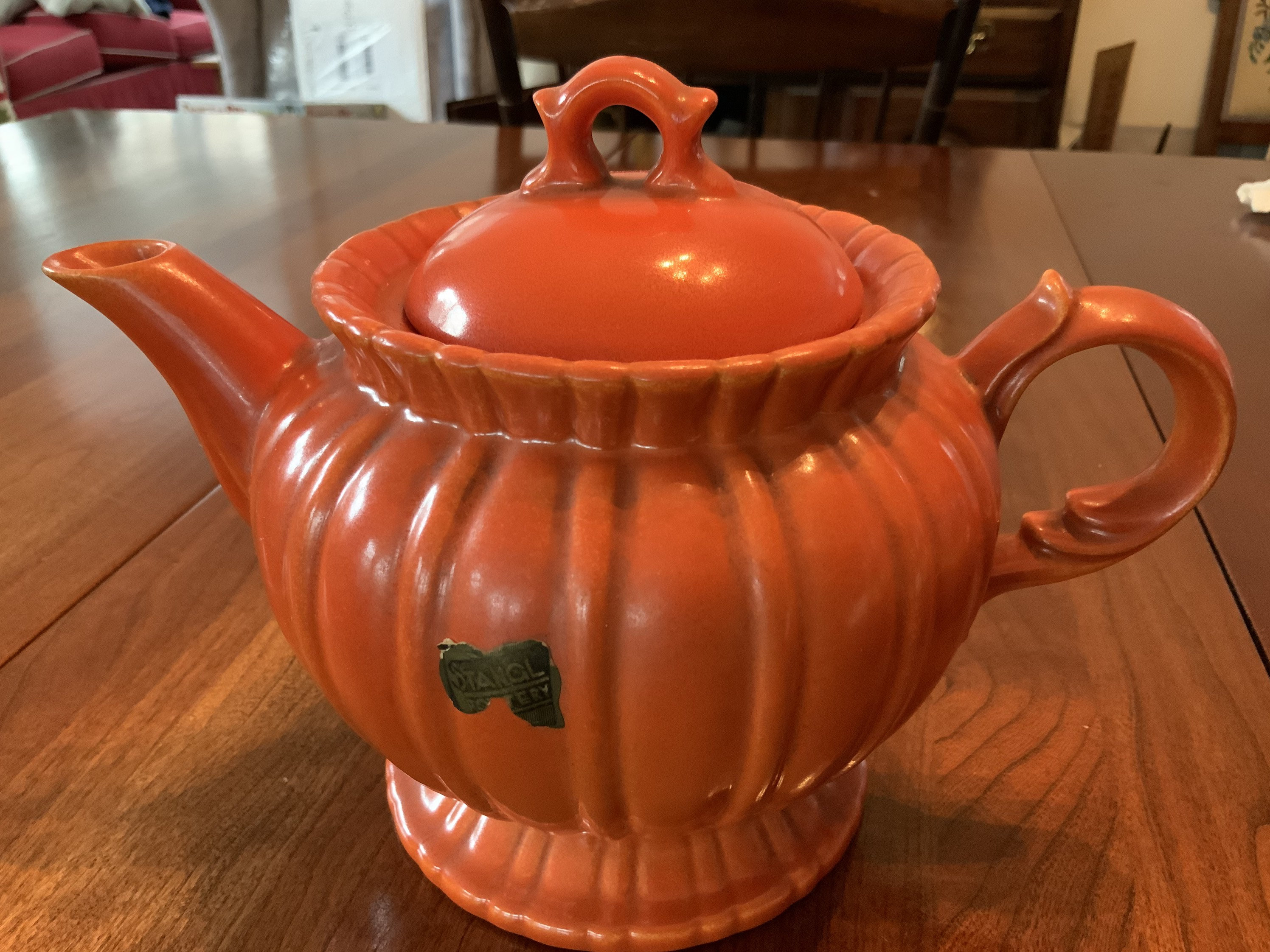 STANGL Colonial Tangerine Orange Teapot Vintage Pottery Teapot 7 Inches ...