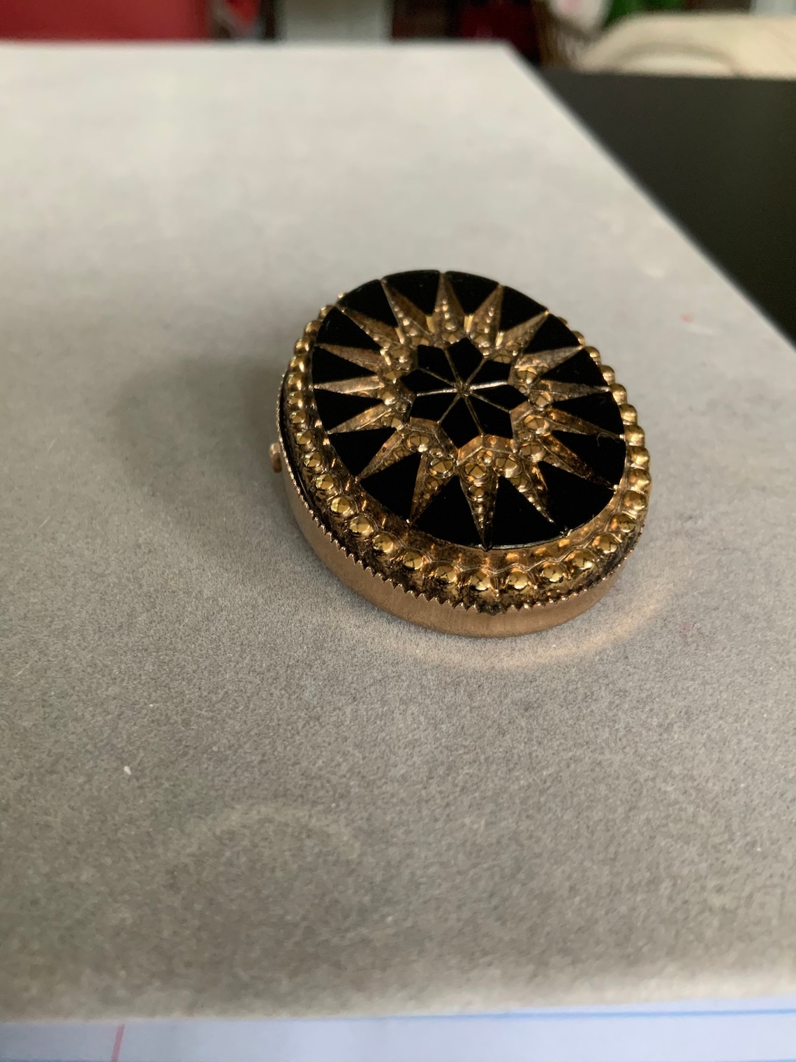 Victorian Style Mourning Pin Gold Filled Onyx Memento Mori 1.75 Inch ...