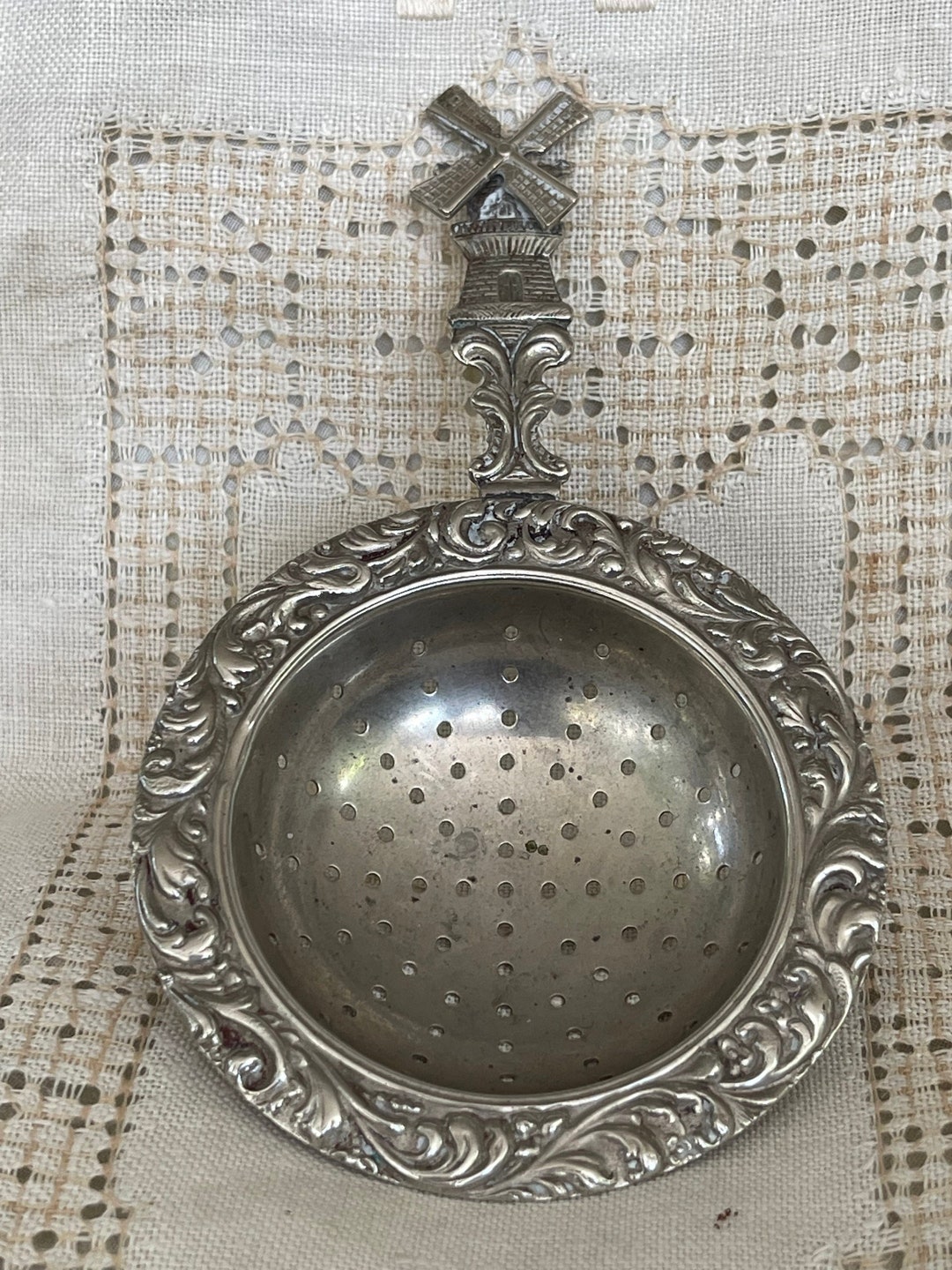 Antique Silver or Silverplate Tea Strainer Rotating Windmill Dutch ...