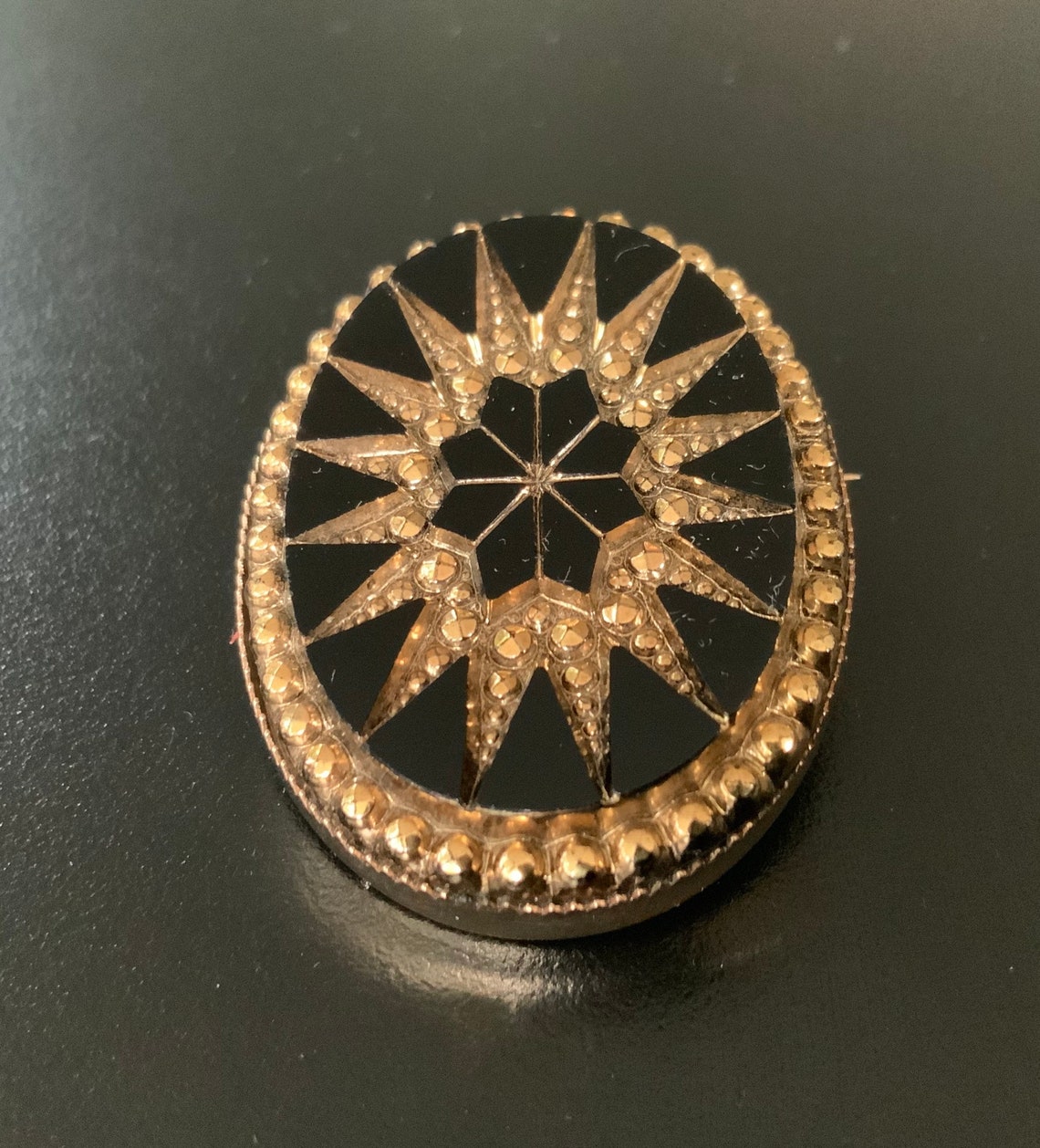 Victorian Style Mourning Pin Gold Filled Onyx Memento Mori 1.75 Inch ...