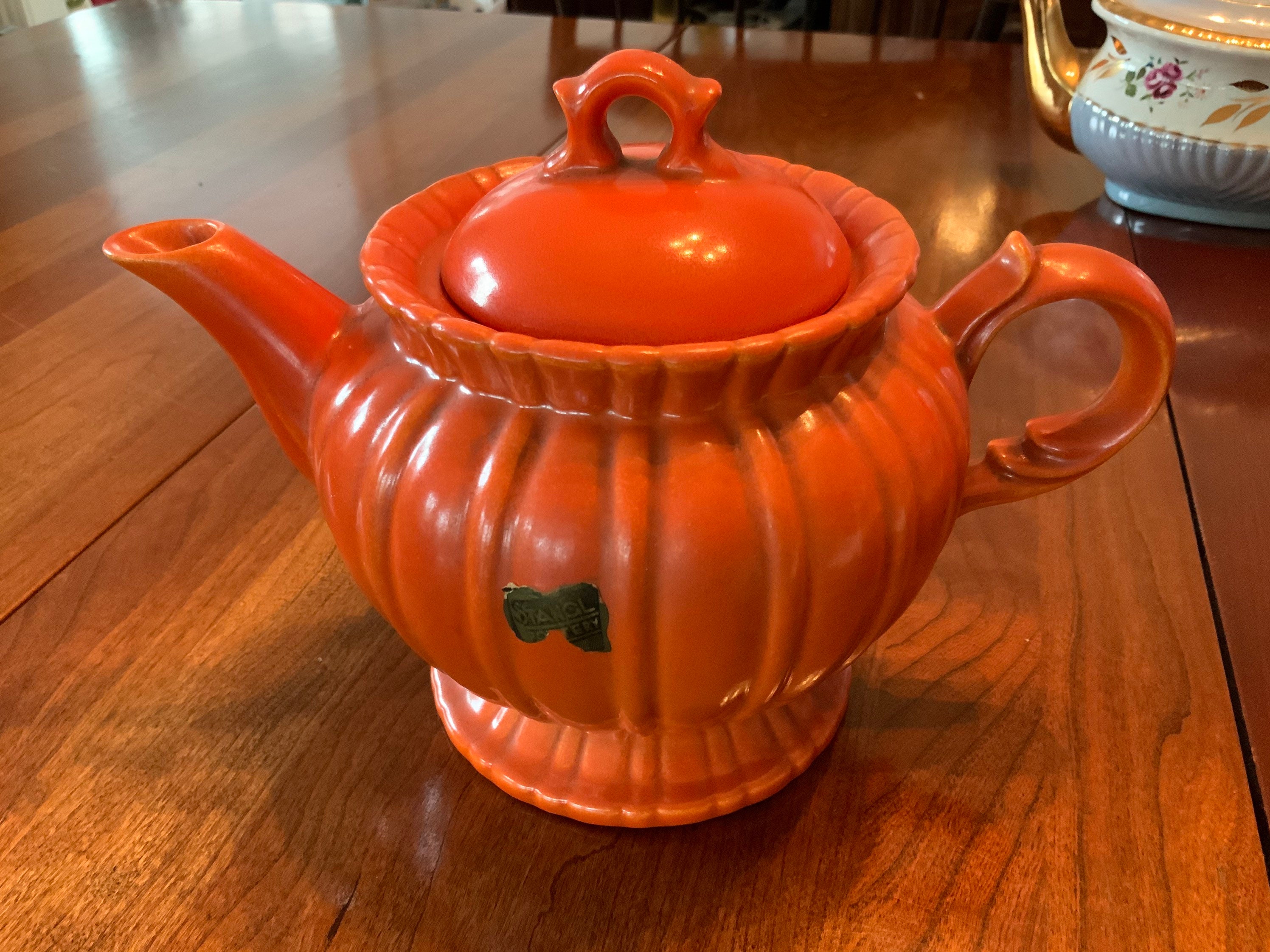 STANGL Colonial Tangerine Orange Teapot Vintage Pottery Teapot 7 Inches ...