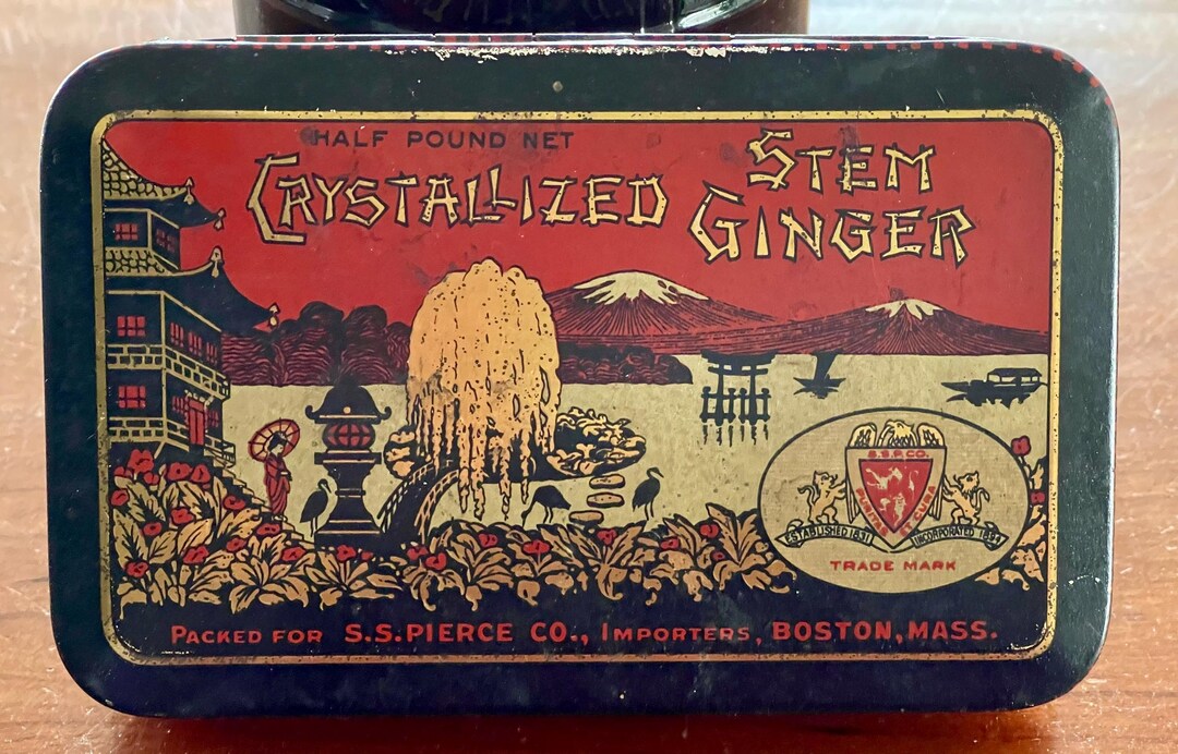 Vintage Crystallized Stem Ginger Tin Great Asian Graphics Red Gold ...