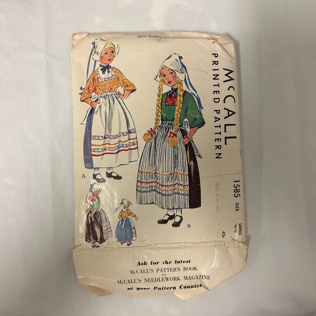 1950s Mccall 1585 Dutch Girl Costume Pattern Blouse Apron Skirt Cap ...