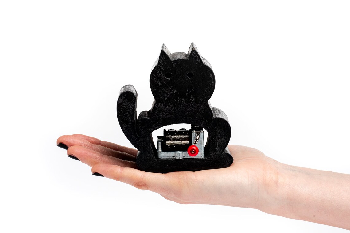 Black Cat Music Box Handed Painted Wooden Musical Cat | Etsy